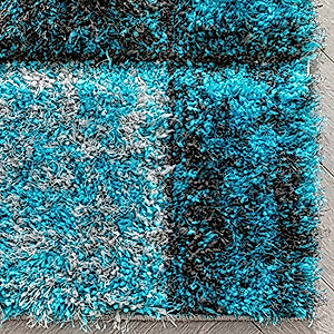 Well Woven Kizi Teal & Grey Abstract Geometric Area Rug 5x7 (5'3" x 7'3")