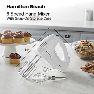 Hamilton Beach 6-Speed Electric Hand Mixer with Whisk, Traditional Beaters, Snap-On Storage Case, White