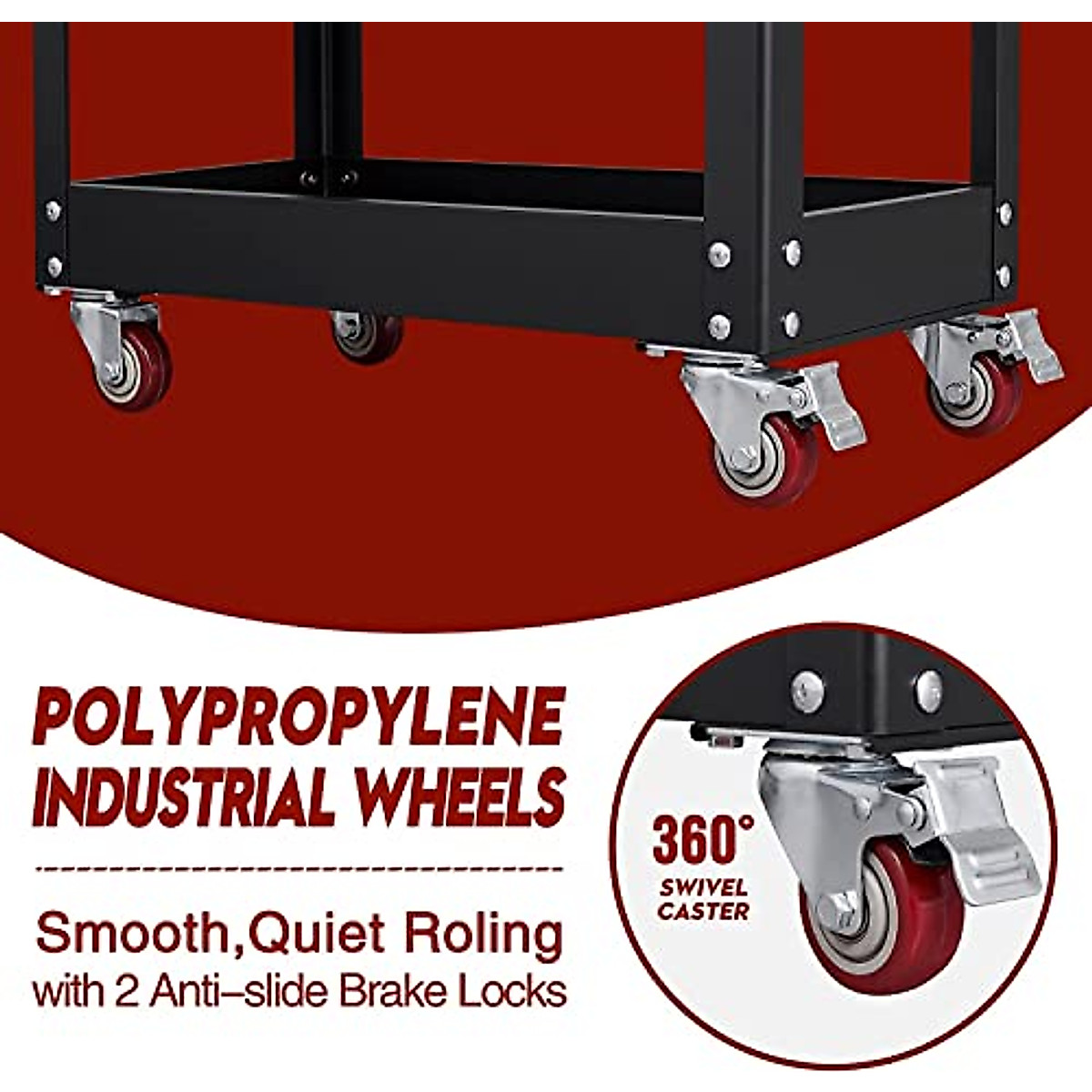 WIILAYOK Tool Cart, 3 Tier Rolling Tool Cart on Wheels with Storage Drawers & Sliding Top, Removable Pegboard, Industrial Service Utility Tool Cart for Mechanics, Garage, Workshop