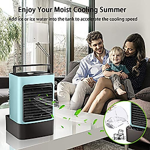 OVPPH Portable Air Conditioner, Personal Air Cooler Fan Mini Evaporative Cooler Desk Table Fan, Quiet Air Circulator Humidifier Misting Fan with 3 Speeds for Home Bedroom Office, Blue