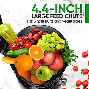 Cold Press Juicer,4.4"Large Feed Chute Slow Masticating Juicer Machines w/ 2 No-Metal Filters,Self Feeding Juice Extractor Easy Clean,Quiet Motor Juicer Machine