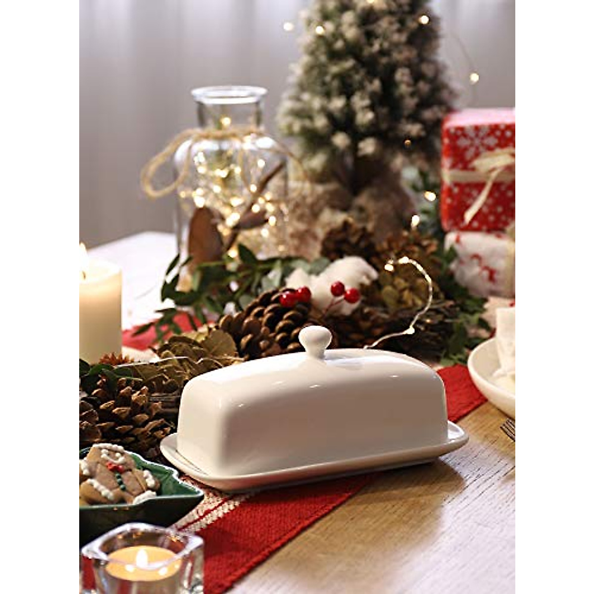 Sweese Butter Dish with Lid, 307.101 Porcelain Butter Keeper, 7.8 Inch Butter Holder with Handle Cover, Butter Container Perfect for East West Coast Butter, White