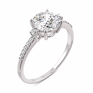 Charles & Colvard Created Moissanite 7mm Round Cut Engagement Ring for Women | 1.31 cttw DEW | Lab Grown | Solid 14K White Gold with Rhodium | Size 7