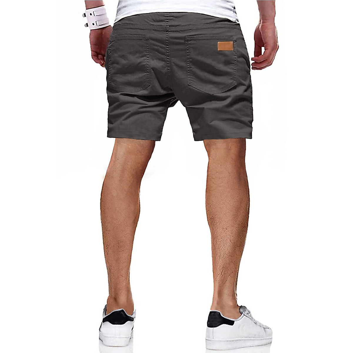 JMIERR Mens Casual Shorts - Cotton Linen Drawstring Summer Beach Stretch Twill Chino Golf Dress Shorts Shorts with Pockets Elastic Waist, 2XL, A1 Grey2