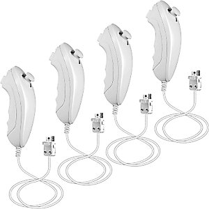 MODESLAB 4 Pack Wii Nunchuck Controller, Nunchuk Controllers Replacement Remote Joystick Gamepad Controller Compatible with Wii Wii U Console(White)