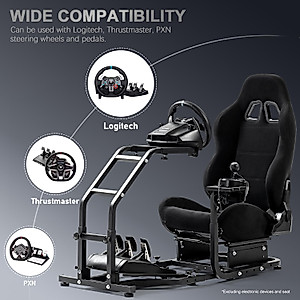 Marada Adjustable Racing Simulator Cockpit with Comfort Racing Seat Fit for Logitech/Thrustmaster G25 G27,G29 G920 G923 T80 T300RS TX F458 T500RS, Race Driving Sim Stand No Steering Wheel/Pedal
