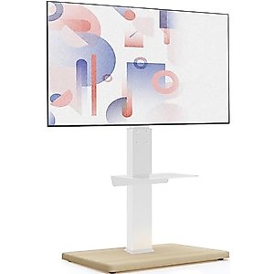 YOMT Floor TV Stand with Swivel Mount for Most TVs up to 75 Inch, Tall Corner TV Stand with Height Adjustable Shelf, Universal TV Mount Stand Holds up to 110 LBS, Upgrade Sturdy Wood Base, White