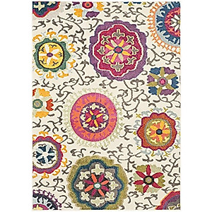 SAFAVIEH Monaco Collection Accent Rug - 3' x 5', Ivory & Multi, Boho Floral Design, Non-Shedding & Easy Care, Ideal for High Traffic Areas in Entryway, Living Room, Bedroom (MNC233A)