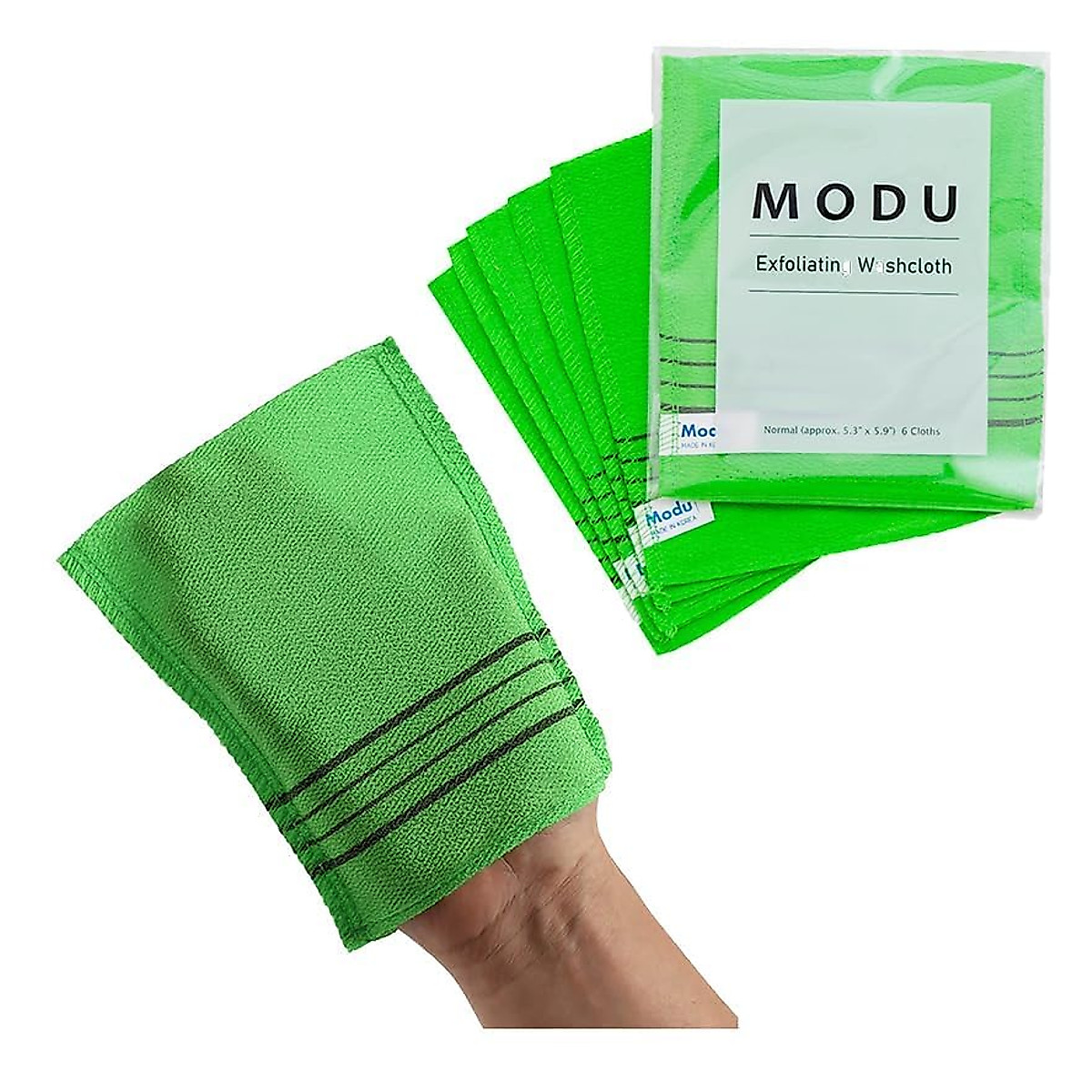 Modu 6 Pcs Korean Exfoliating Mitt Bath Washcloth 6.7 x 5.5 in - Asian Italy Towel (Small 6 Pcs Green)