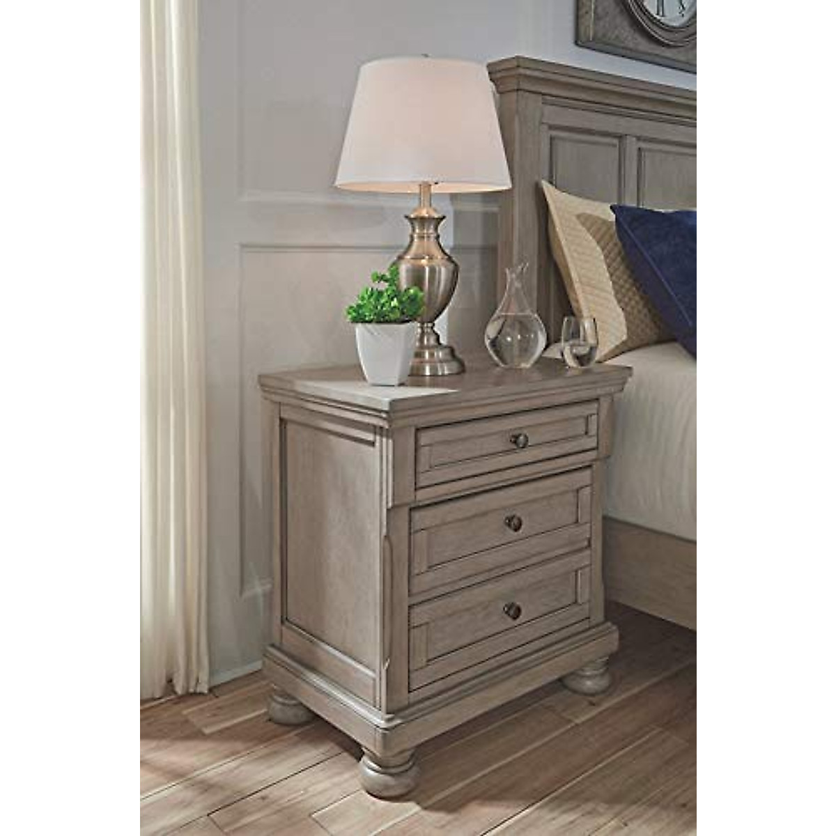 Signature Design by Ashley Lettner Modern Traditional 2 Drawer Nightstand, Light Gray