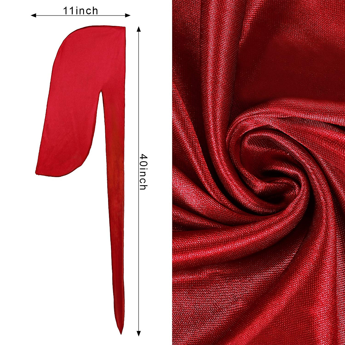 4PCS Silky Satin Durags for Men Women Waves, with 1 Wave Cap, Extra Long Tails (Red, Blue, Black, White)