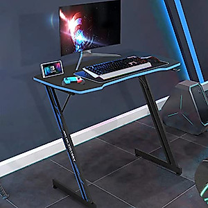 XXkseh 39 inch Computer Gaming Desk Z Shaped Gaming PC Desk Ergonomic Gaming Table with Headphone Hook, Carbon Fiber Home Office Desk for Student/Teen Gamer, Gaming Workstation Easy Assembly…