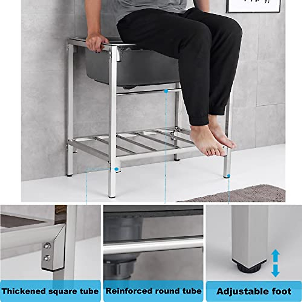 Stainless Steel Utility Sink Free Standing Single Bowl Commercial Restaurant Kitchen Sink w/ Storage Shelve Laundry tub for Indoor Outdoor Garage Backyard 27.9x18.5in 1