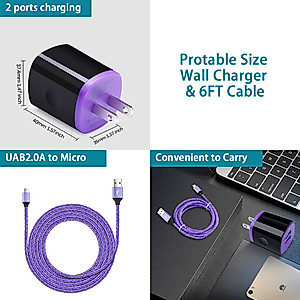 Charger Plug Micro USB Cable Compatible for Samsung Galaxy S7 S6 J7 J7V J3 J3V J8 J5 A6 A10 Note 5 4,LG K50 K40 K30 K20 V10,Moto E6 E5 G4 G5,Tablet,Wall Charging Block Fast Charging Android Phone Cord