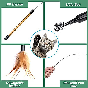 Pawaboo Feather Teaser Cat Toy, Interactive Feather Wand Cat Toy Flying Feather Cat Catcher with Extra Long 34.5" Wand and Small Bell, Fun Exerciser Playing Toy for Kitten or cat, Brown Feather