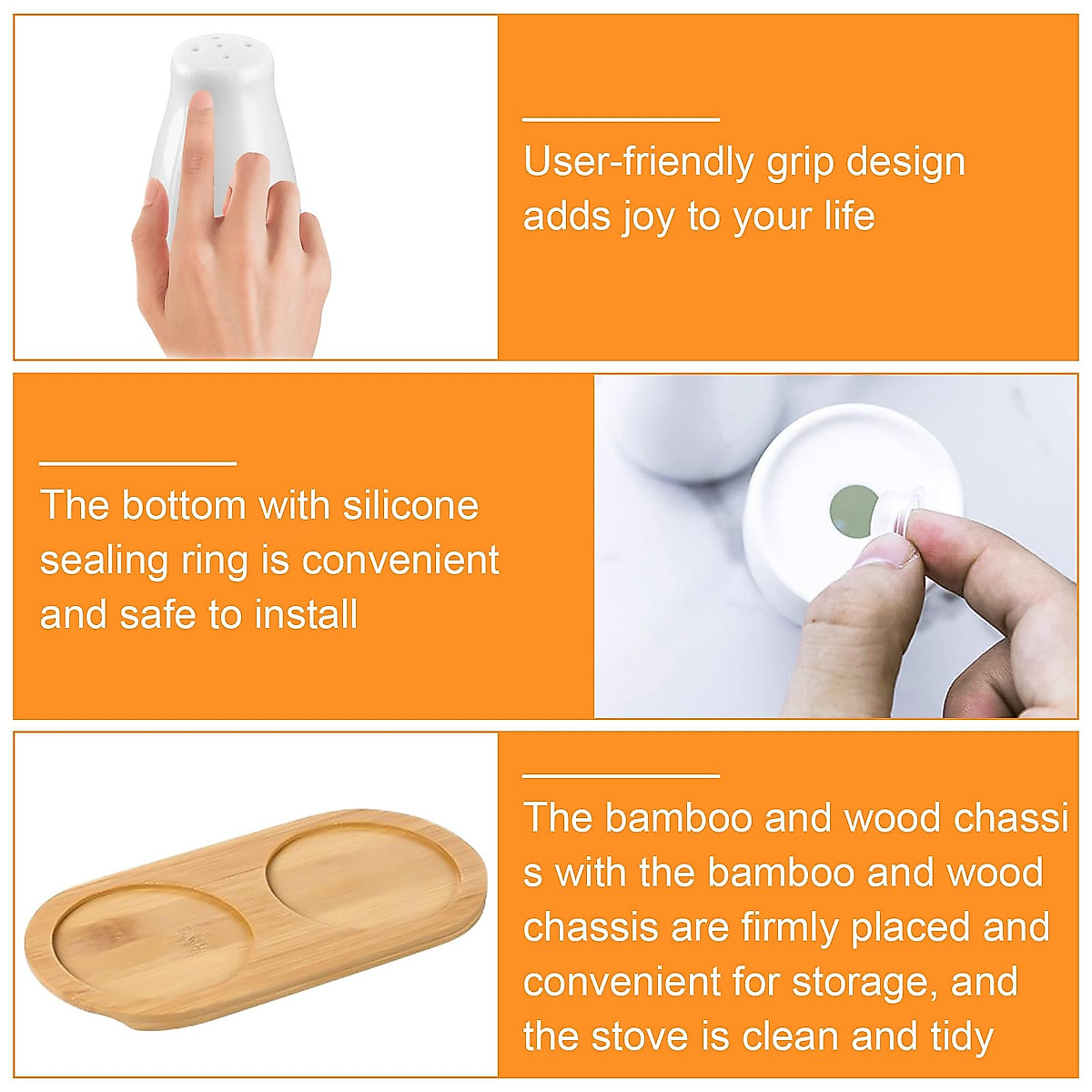 Ceramic Salt and Pepper Shakers Set: YIDM 2 Piece Set with a Bamboo Tray Ceramic Salt Shaker Ceramic Salt and Pepper Shakers Unique Salt and Pepper Set for Cooking, BBQ, Kitchen and Resturant Decor