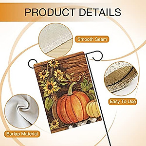 Hzppyz Fall Thanksgiving Pumpkin Sunflowers Home Decorative Garden Flag, Autumn Harvest Yard Outside Farmhouse Decor Flag, Decorations Outdoor Small Flag Double Sided 12 x 18