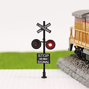 Evemodel JTD877RP 1 Set HO Scale Railroad Train / Track Crossing Sign 2 Heads LED Made + Circuit Board Flasher-Flashing Red Train Stop Signal Lights Decoration and Party
