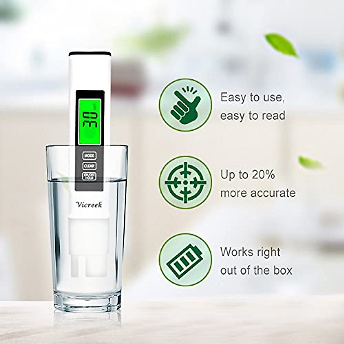 TDS Meter 3 in 1 - Professional Digital Water Tester, Temperature Meter & EC Meter - Accurate and Reliable PPM Meter with LCD Backlight, 0-9999 ppm, Prefect for Drinking Water, Hydroponics by Vicreek