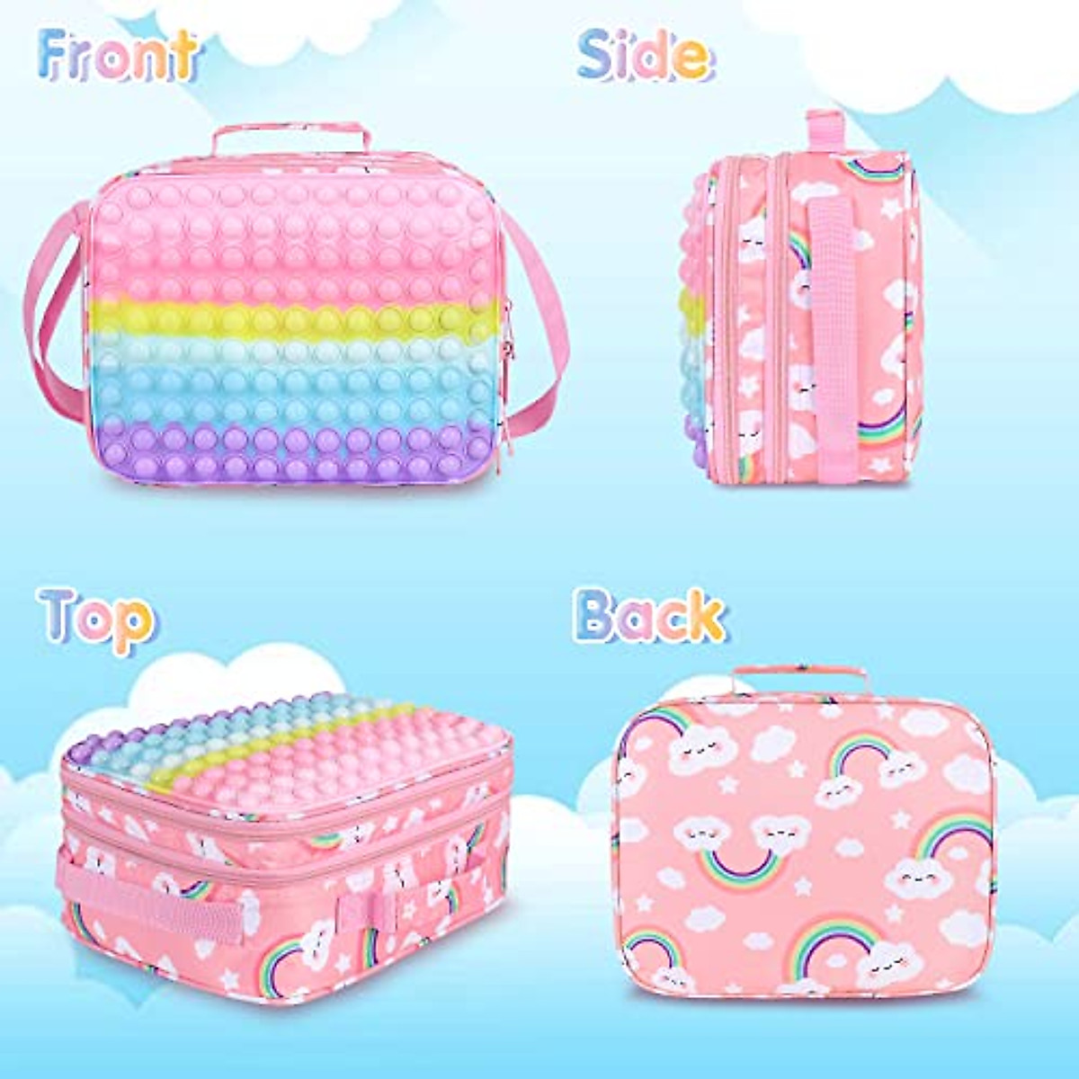 Girls Lunch Boxes for School,Pop Kids Lunch Box Bag for little Girls Back to School,Insulated Lunch Bag Box Tote for Kids School Travel Gifts,School Supplies Leakproof Cooler Bag Girls Lunch Box