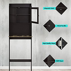 Henf Over The Toilet Storage Bathroom SpaceSaver Bathroom Storage Cabinet with Door and Adjustable Shelf Over Toilet Bathroom Organizer (Espresso)
