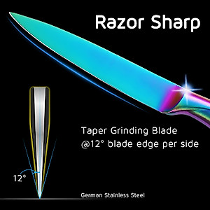 WELLSTAR Rainbow Kitchen Utility Knife 5 Inch, Super Sharp Fine Edge Fruit Vegetable Slicing Knife with German Stainless Steel Forged Blade and Titanium Coating – Small Multipurpose Knife