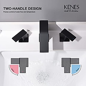 KENES Black Widespread Bathroom Faucet Matte Black 3 Hole Bathroom Sink Faucet 8-Inch, 2 Handle Bathroom Faucet Vanity Faucet with Lead-Free Supply Hose, KE-9050-2