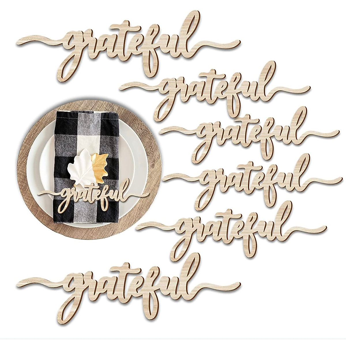 CM Originals Thanksgiving Table Decorations Plate Decor Table Place Cards Blessed, Thankful, Grateful Wood Signs Fall Dining Table Plate Ornament Farmhouse Home Table Setting Decor 6 Pack (Thankful 6, Grateful 6, Blessed 6 (18 Pack))