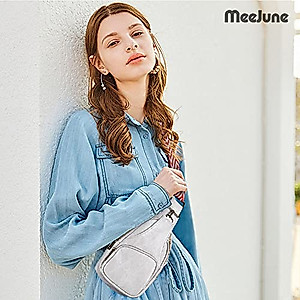 MEEJUNE Small Sling Bag for Women Leather Crossbody bags Fanny Pack Chest Bag for Women Fashionable-Grey