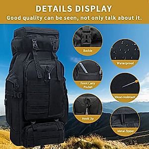 Vaupan 80L Camping Hiking Backpack, Large Military Tactical Backpack with USB Charging Port, Waterproof Travel Daypack With Carabiner Outdoor Molle Rucksack for Men Women (Black)