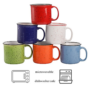 Lyellfe Set of 6 Ceramic Coffee Mugs, 15 Oz Campfire Camping Mugs, Speckled Camper Mug for Tea, Coffee and Hot Chocolate, Campfire Gift Mugs for Camper Lovers and Friends, 6 Colors