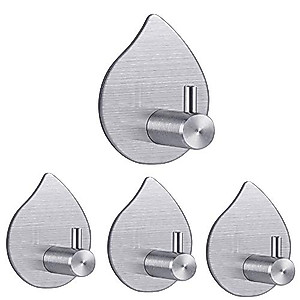 TBMax Adhesive Wall Hooks, 4 Pack Heavy Duty Stainless Steel Towel Hook for Hanging, Stick on Wall Hangers-Waterdrop