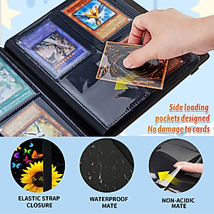 Trading Card Binder 4 Pocket 320 Cards,Card Holder Book with Elastic Band Fit Most Standard Size Cards,Card Collection Binder Case for Baseball Football Basketball Cards Pokemon & MTG,Sunflower