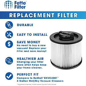 Fette Filter - DXVC4002 High Efficiency Cartridge Filter Replacement Compatible with Compatible with DeWalt DXV04T, DXV05P, DXV05S, DXV08S, DXV06G 4 Gallon Wet/Dry Vacuum Cleaners - Pack of 2