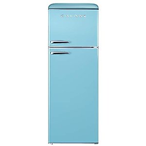 Galanz GLR12TBEEFR Refrigerator, Dual Door Fridge, Adjustable Electrical Thermostat Control with Top Mount Freezer Compartment, Retro Blue, 12.0 Cu Ft