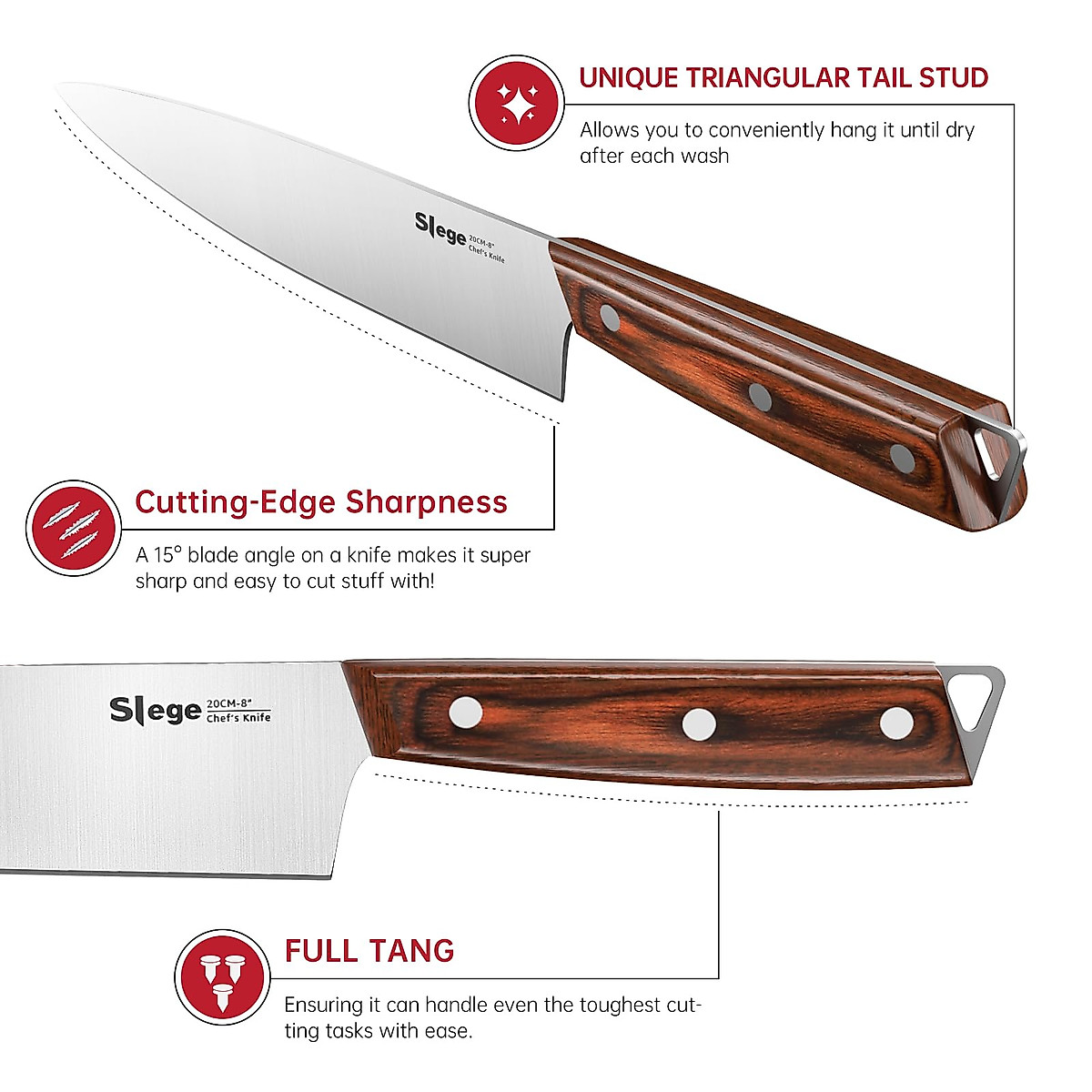 Knife Set,15-Piece Kitchen Knife Set with Block Wooden - High Carbon Stainless Steel Slege Knives Set,Ultra Sharp Full Tang Forged