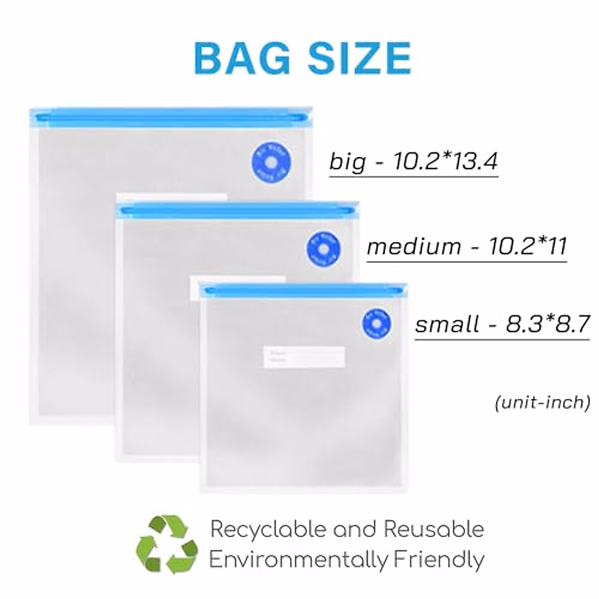 20 PCS Reusable Vacuum Sealer Bags for Food & Snack Storage, Meal Prep & Sous Vide, BPA Free Vacuum Zipper Bags, Freezer & Microwave Safe, 3 Sizes, 8" x 8" x 7, 10" x 11" x 7, 13" x 10" x 6, Clear