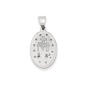 Roy Rose Jewelry 14K White Gold Polished and Satin Miraculous Medal Pendant 11mm width