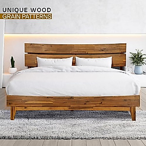 Acacia Aurora Wooden Frame with Headboard, Solid Platform Bed, Easy Assembly, No Box Spring Needed, King (U.S. Standard), Caramel + Wood Support Leg