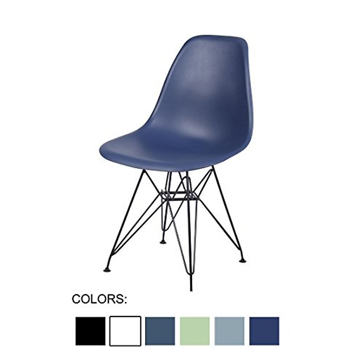 GIA Contemporary Armless Dining Chair with Black Metal Legs, Set of 4, Blue