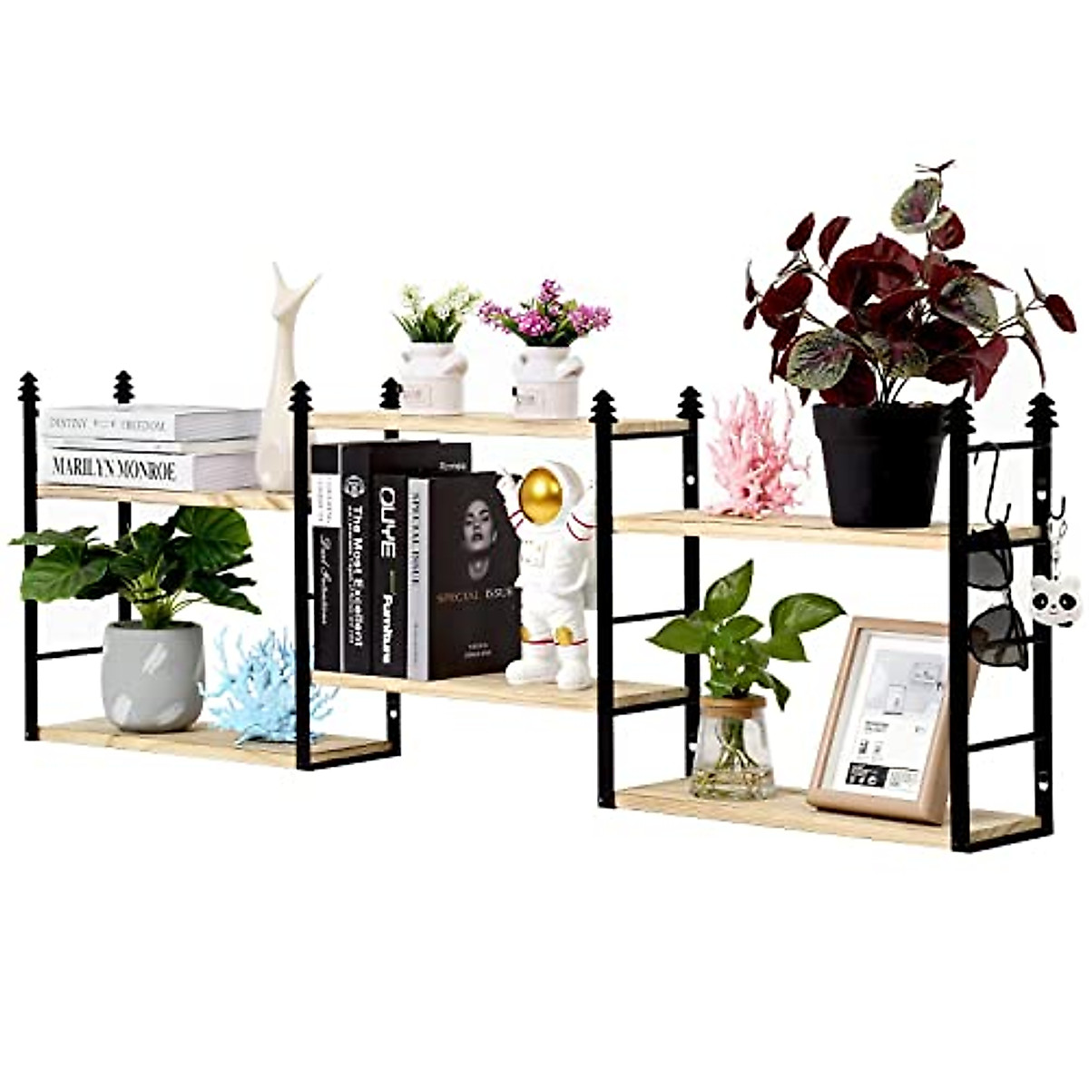 JYSCM Floating Shelves, Durable Sturdy Metal Frame, Easy to Install Wall Mounted Shelves, Modern Room Décor for Multiple Storing Purposes, Suitable for Home and Office (Natural Wood).