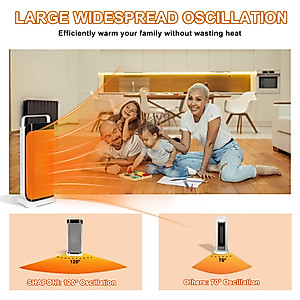 tectake Space Heater - 1500W Portable Electric Heater with Remote, Fast Heating Ceramic Tower Heater Fan, 12H Timer, 120°Oscillating Heater for Indoor Use Office Large Room Bedroom Desk