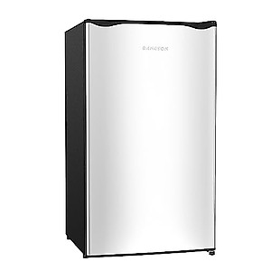 BANGSON Compact Fridge with Freezer, 3.2 CU.FT. Small refrigerator with Freezer, 5 Adjustable Temperatures，38 dB Low Noise, Reversible Door, Small Fridge For Dorm Bedroom or Office, Silver