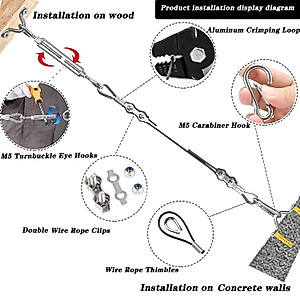 BRISBONN Outdoor String Light Hanging Kit - 164FT Black Vinyl-Coated Stainless Steel 304 Wire Rope with Turnbuckles & Hooks, Globe Lights Suspension Kit for Patio, Backyard, Garden - Easy Installation