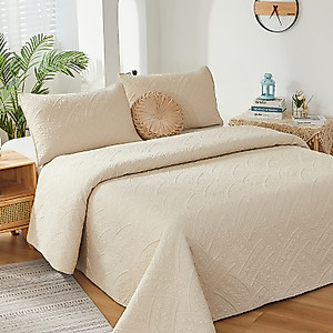 Brandream Queen Size Quilt Sets Cotton Beige Quilt Set Farmhouse Bedding Matelasse Quilted Bedspreads Coverlet Set Queen Full Size