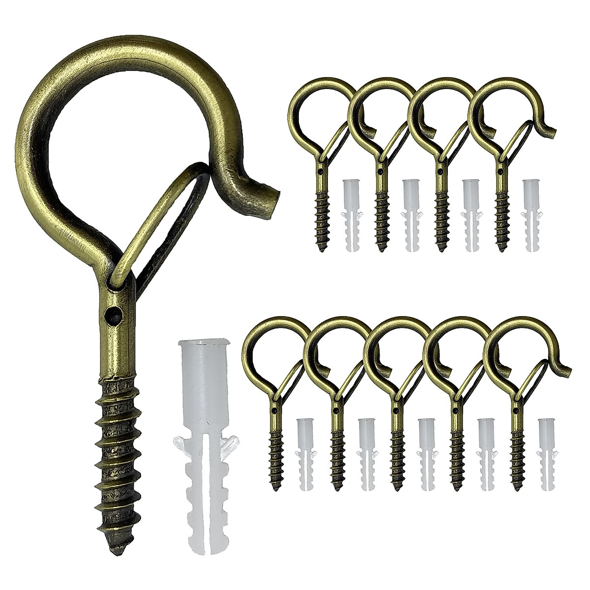 Wasnton 10 Pcs Q-Hanger Screw Hooks with Safety Buckle Design，Wall Mount 2.2 Inch Ceiling Hooks for Hanging Plants Outdoor Wire Fairy Hanger Lights and ​Party