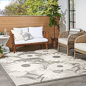 Nourison Aloha Indoor/Outdoor Beige 6' x 9' Area-Rug, Easy-Cleaning, Non Shedding, Bed Room, Living Room, Dining Room, Kitchen, Backyard, Deck, Patio (6x9)