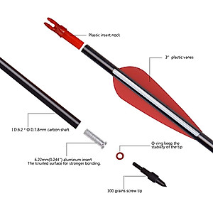 YLSIO Archery Carbon Arrow Hunting Target Practice Arrows 28 Inch with Removable Tips for Compound & Recurve Bow Spine 500 12PCS