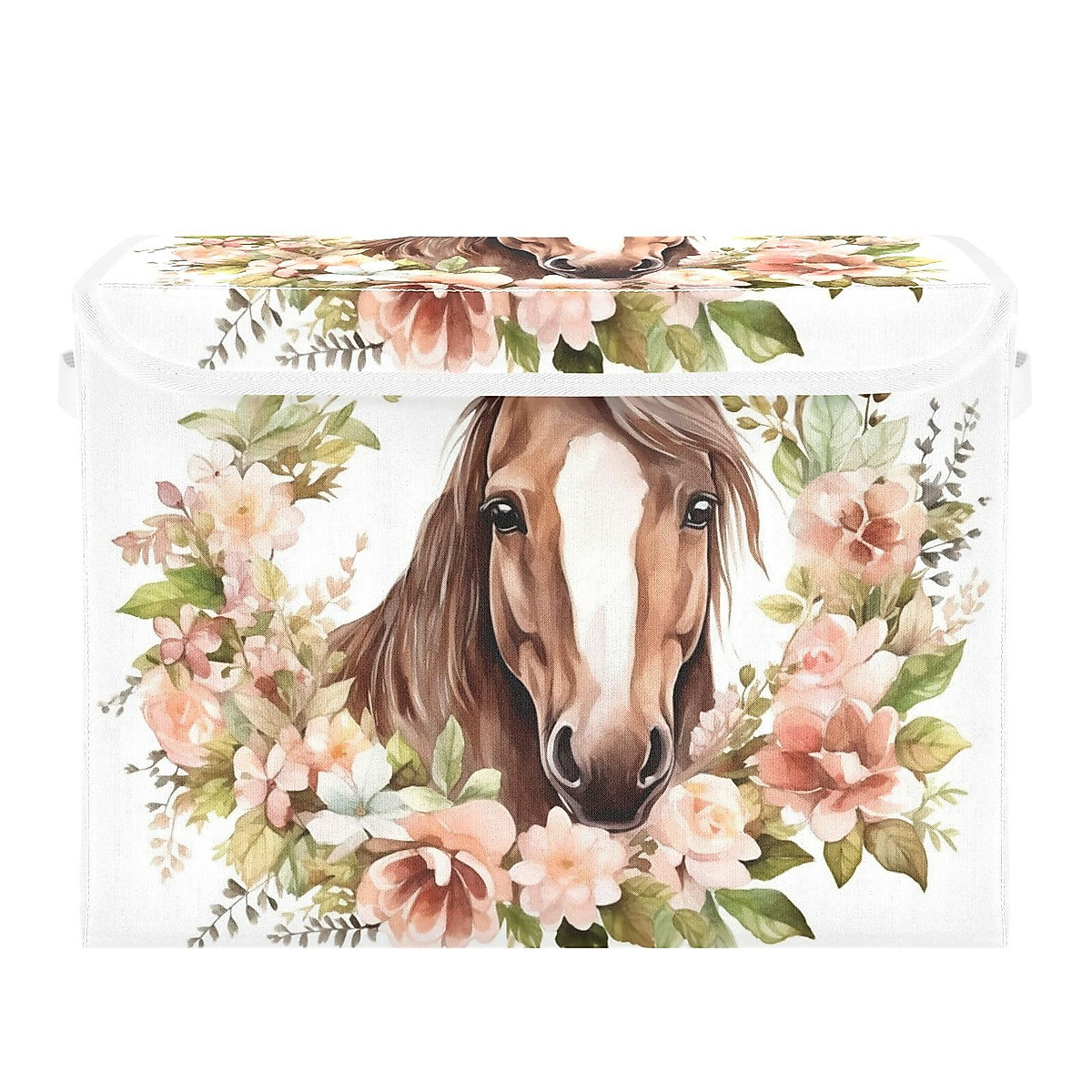 senya Baskets Collapsible Storage Bins with Lids, Horse Head Flower Leaves Storage Boxes Clothes Baskets for Organizing, B06D22020