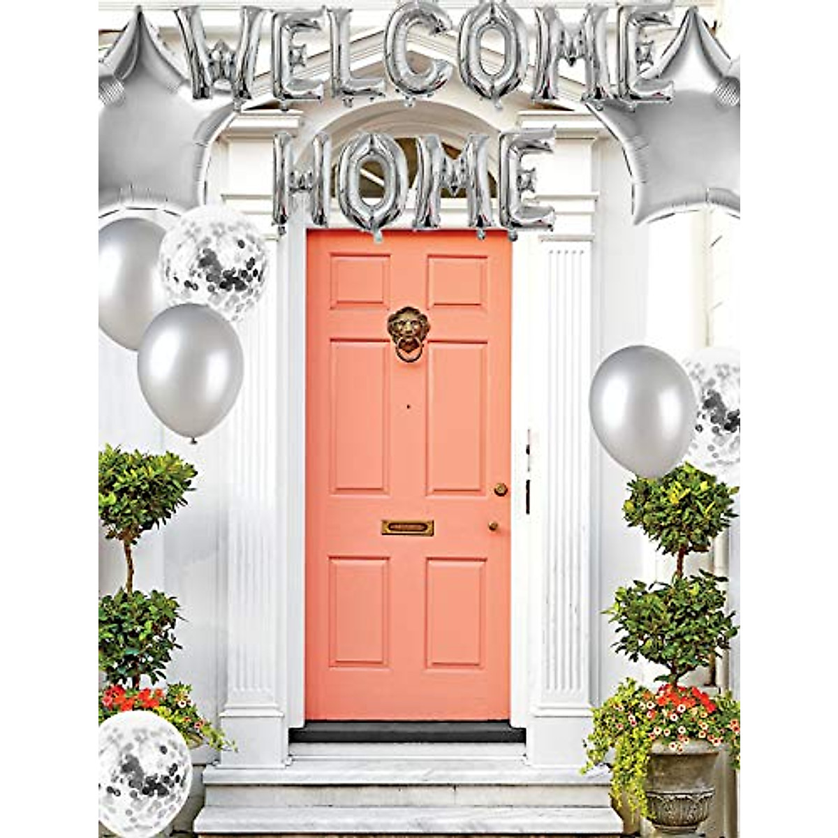 JumDaQ Welcome Home Letter Balloon Banner with Star Confetti Balloons for Home Family Party Decorations( 24 Pack) (Silver)